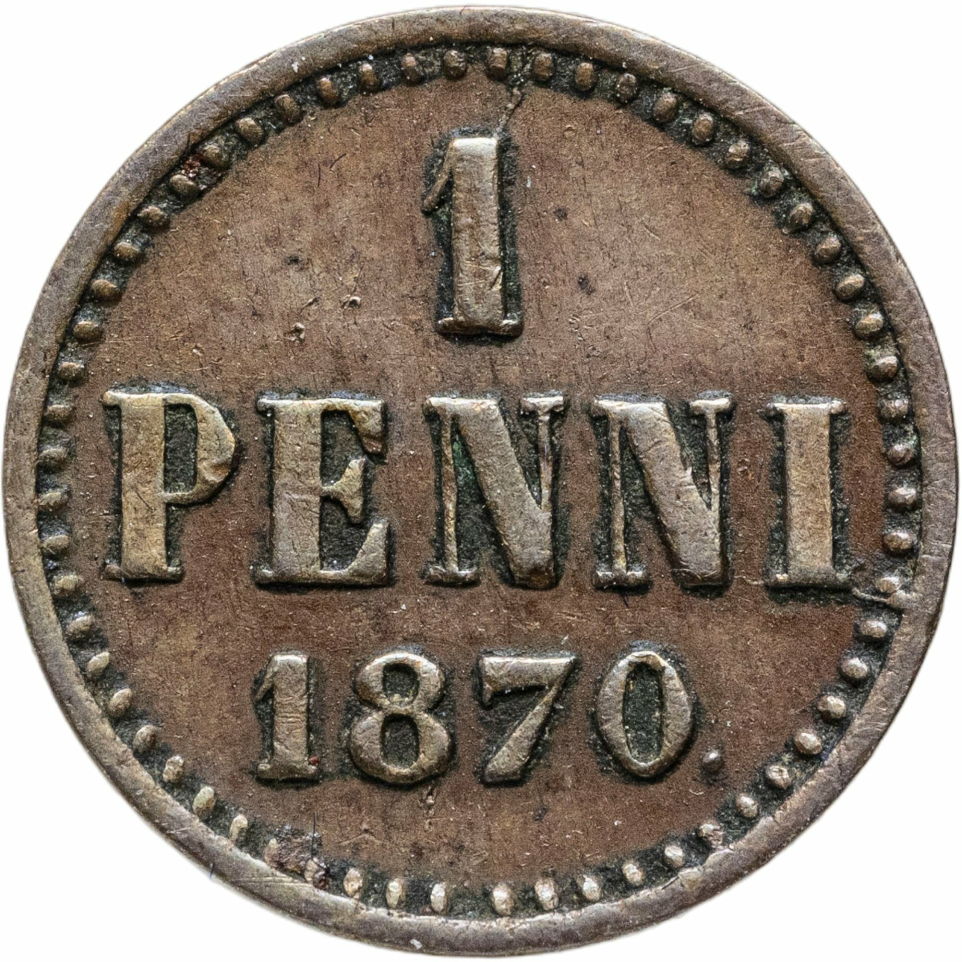 1 пенни penni 1870 монета для Финляндии, Медь, в сохранности VF-XF