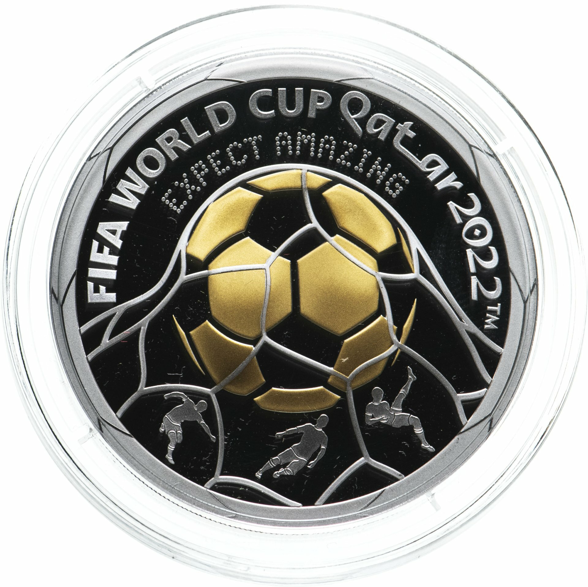 Казахстан 100 тенге 2022 "ЧМ по футболу в Катаре фифа" в футляре с сертификатом, Серебро 925, в сохранности Proof