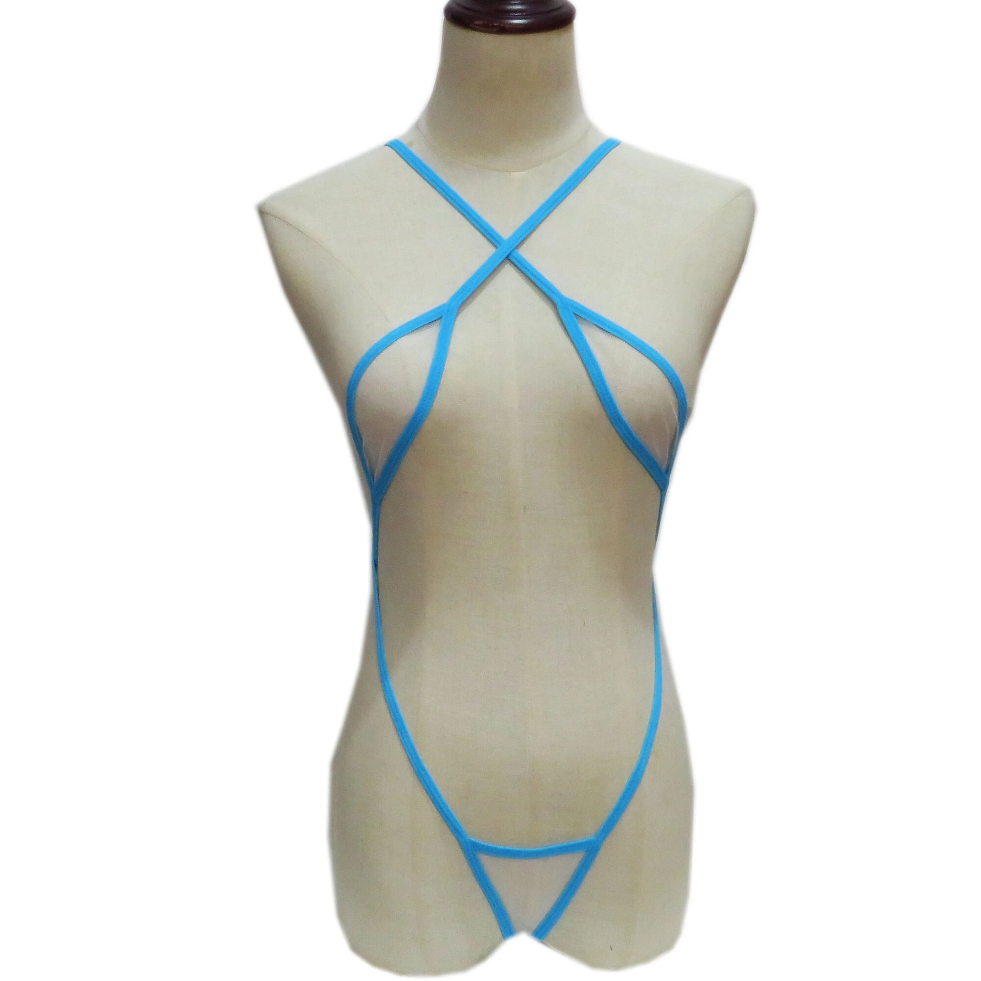 Женское цельное нижнее белье, сексуальный прозрачный маленький купальник с лямкой Голубой, lake blue