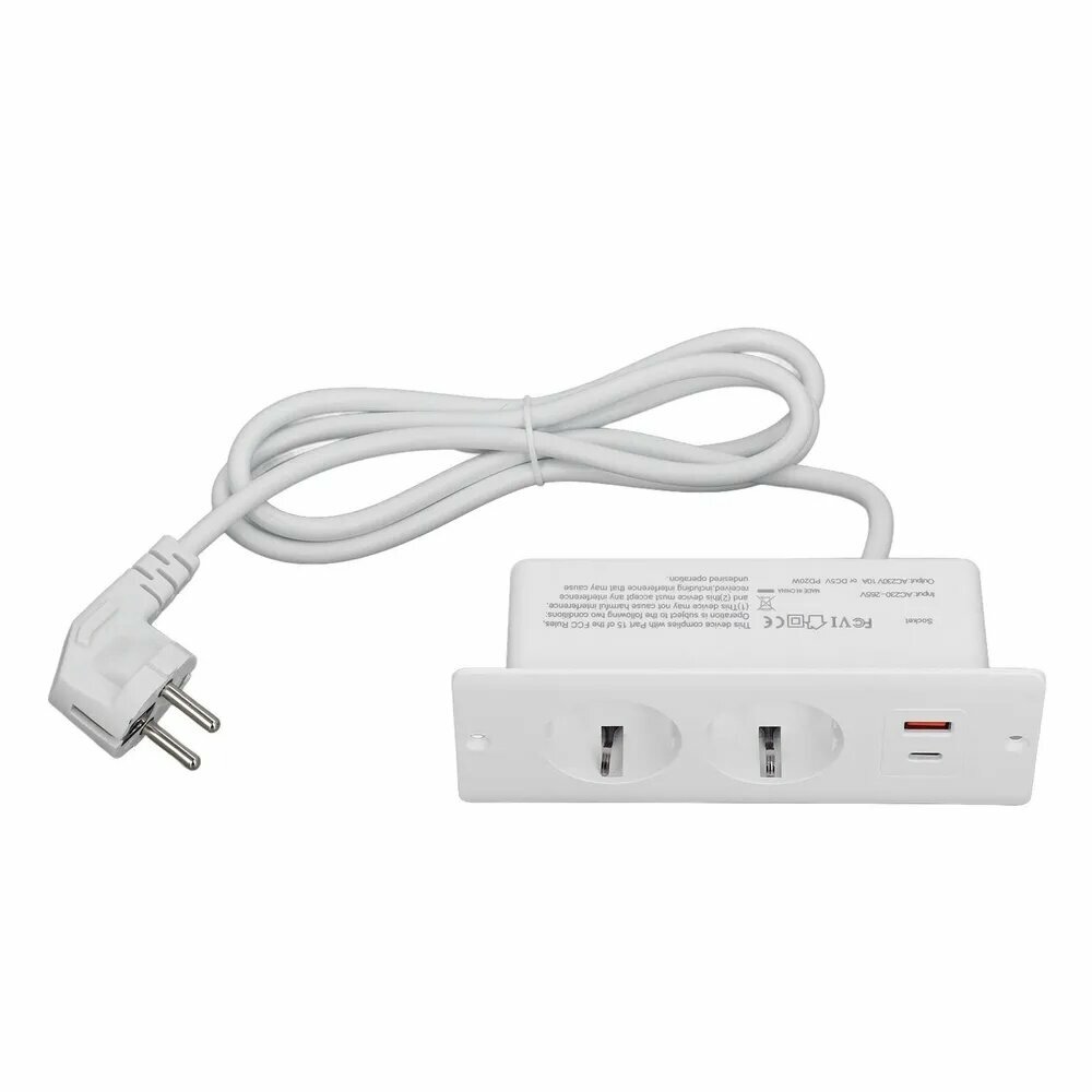 Встраиваемая розетка 2 розетки+USB C/A PD20W, шнур 1.5м