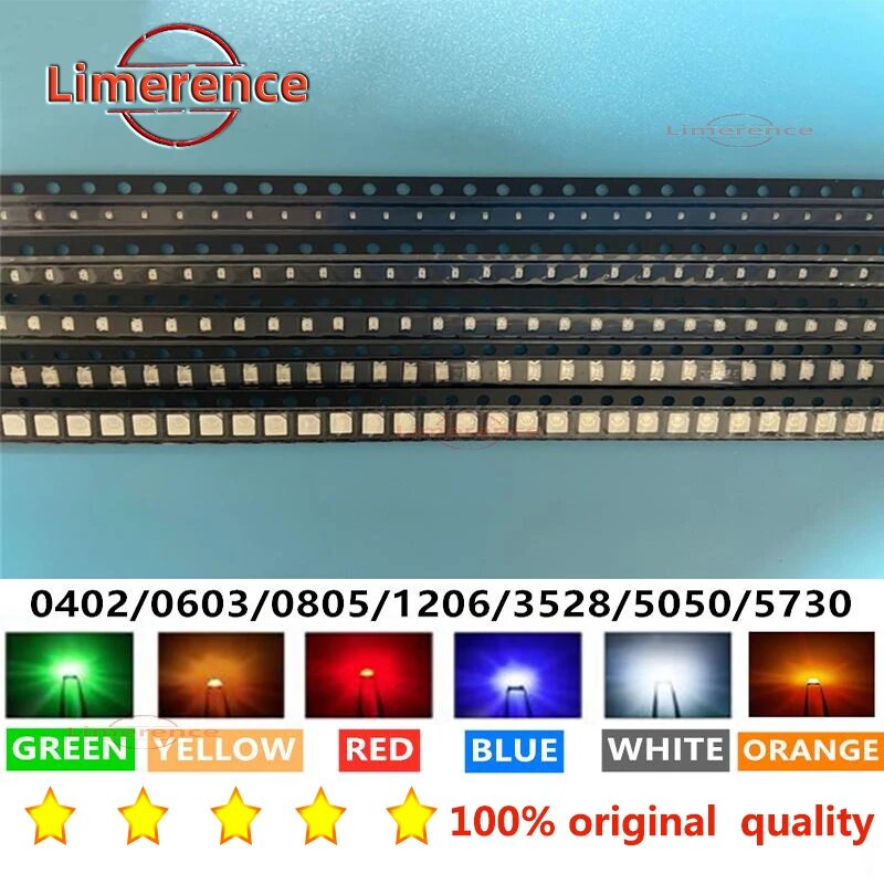 0402 0603 0805 1206 3528 5050 5730 3020 3014 4014 SMD LED Красный Желтый Зеленый Белый Синий Оранжевый светодиод 100 шт./лот