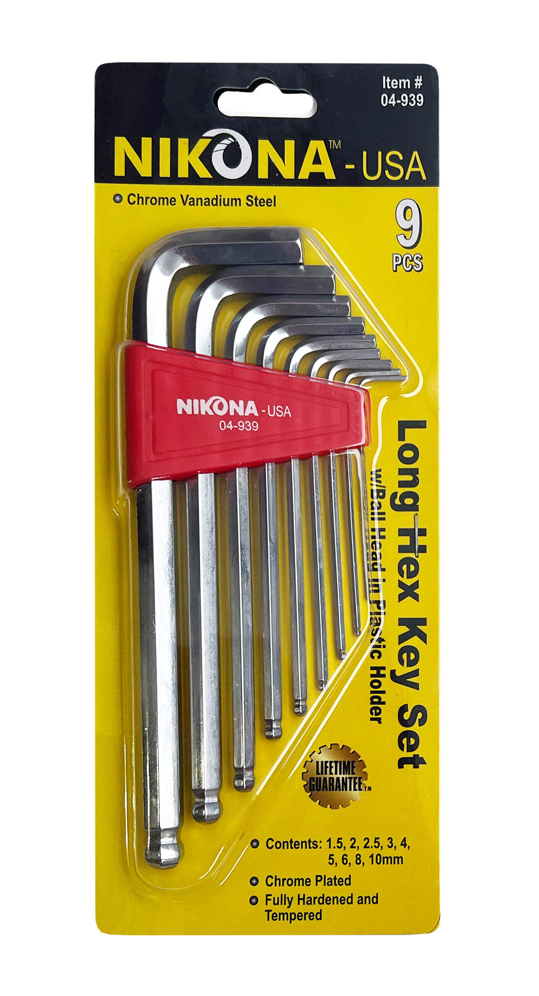 Набор шестигранных ключей NIKONA с шаровым окончанием, 1,5-10мм, 9шт