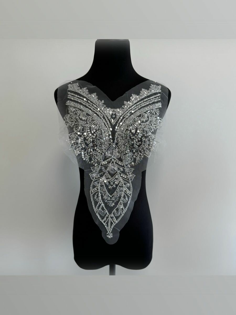 Вышивка для лифа на сетке с бисером и пайетками, декоративная ручная аппликация для купальника, боди или топа, элегантный аксессуар для обновления одежды