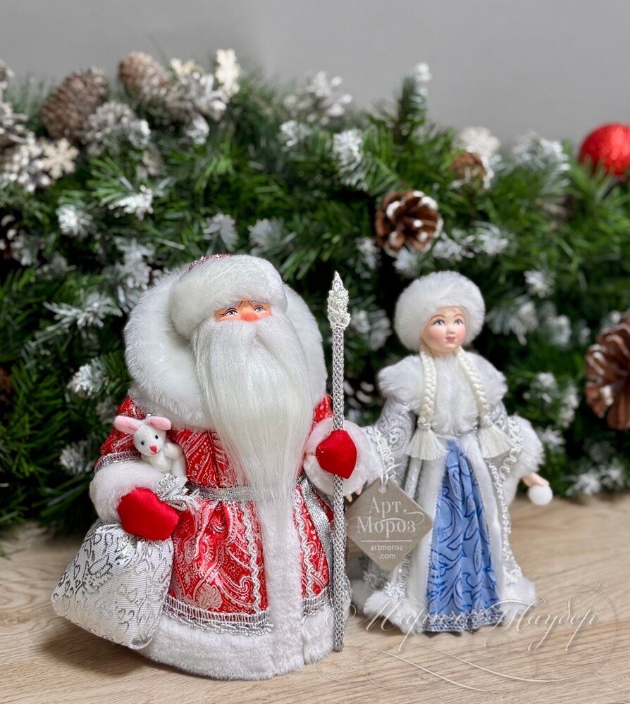 АртМороз Дед мороз и Снегурочка русские 24см, новогодняя игрушка под ёлку, авторская кукла ручной работы