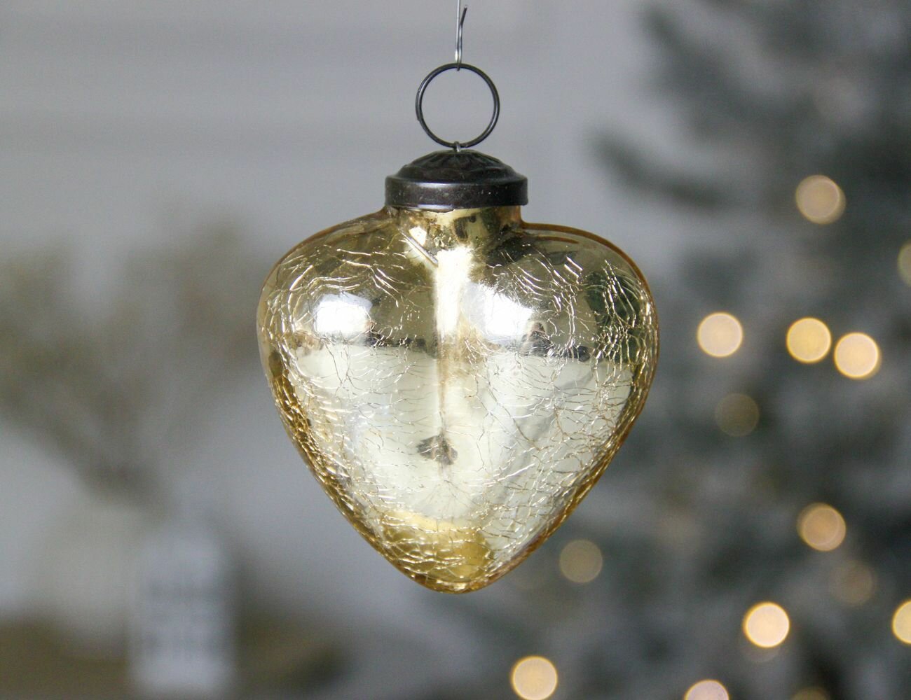 Ёлочное украшение-сердечко кордель, стекло, золотое, 8 см, Kaemingk 190202