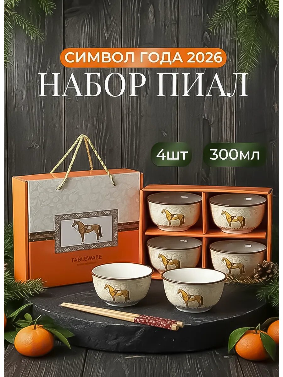 Подарочный набор пиал «Символ года 2026-Лошадь» 4 шт боул