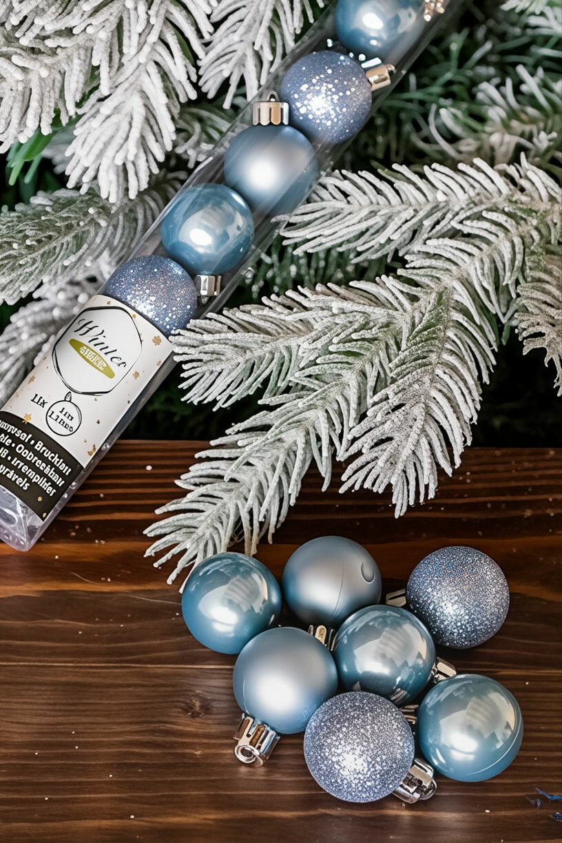 Набор пластиковых шаров миниатюрные (глянцевые, матовые с глиттером), цвет: голубой, 3 см, упаковка 14 шт, Winter Deco 022609