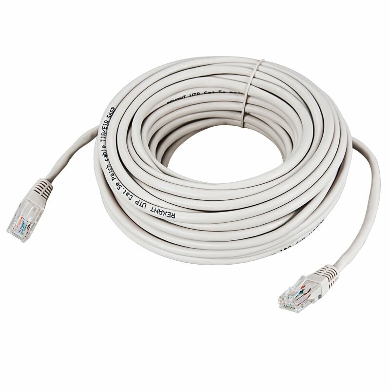 Шнур коммутационный, патч-корд U/UTP RJ45-RJ45, CAT 5e, PVC серый, 10м REXANT