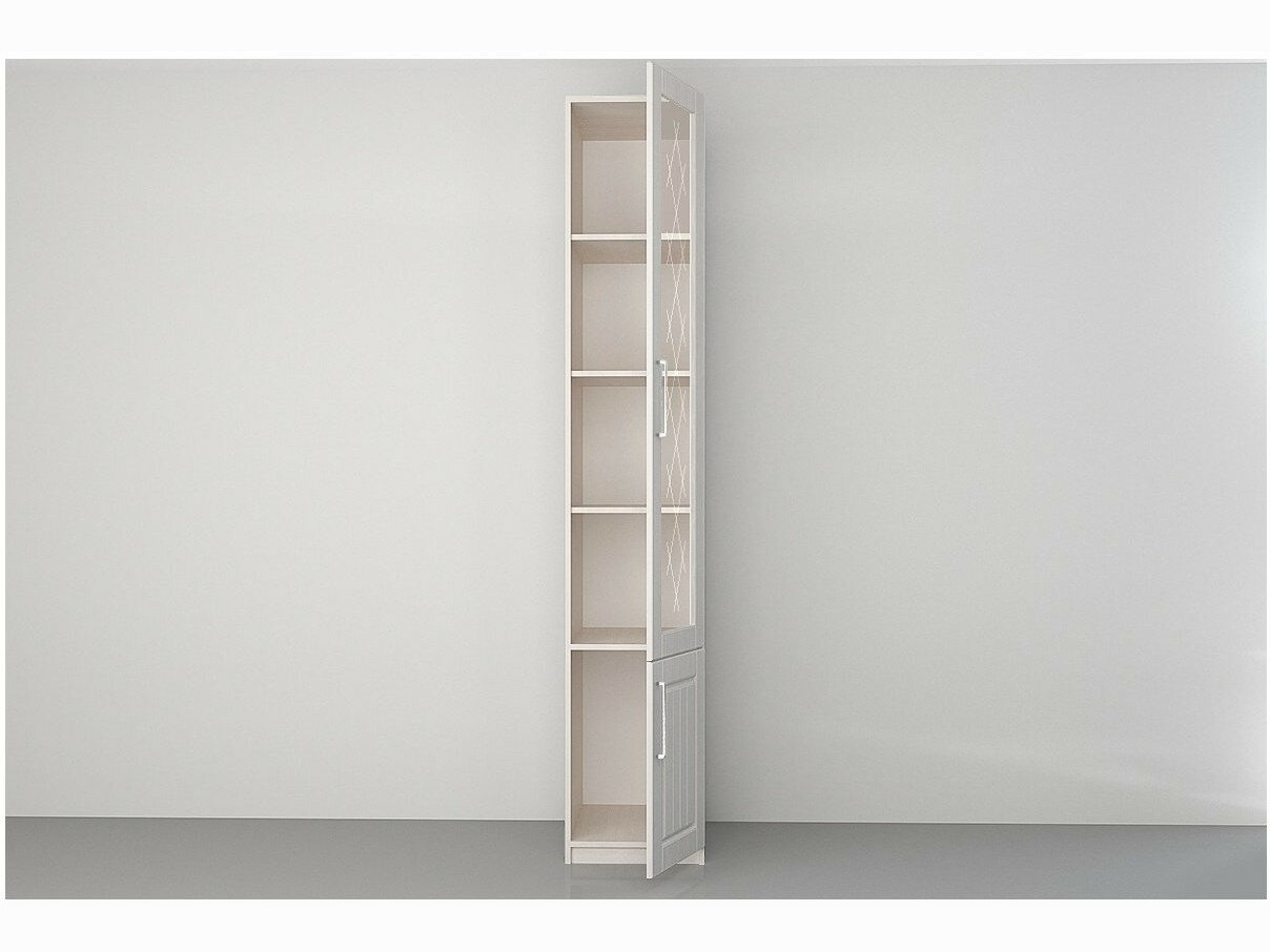 Пенал-стекло, фасады МДФ, Гравировка Бодега белая/Сандал белый