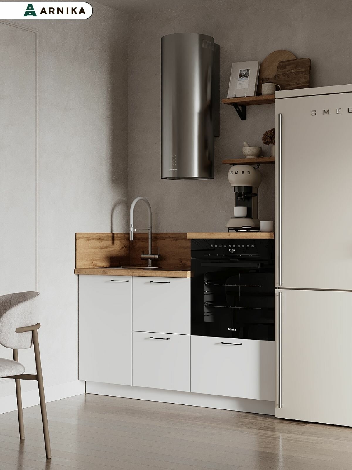 Кухонный гарнитур со столешницей "Дакия" 1,5м х 2,4м, цвет белый, фасад Эмаль