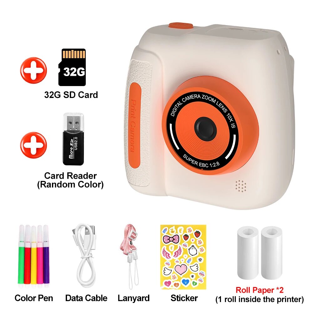 Детский фотопринтер GZQIANJI White add 32G SDCard