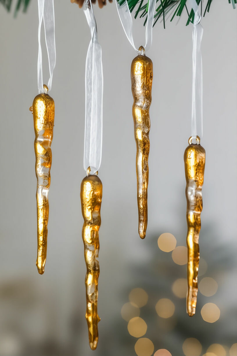 Набор ёлочных украшений сосульки 'сомюр', золотой, акрил, 10 см, 4 шт, Winter Deco 1000339