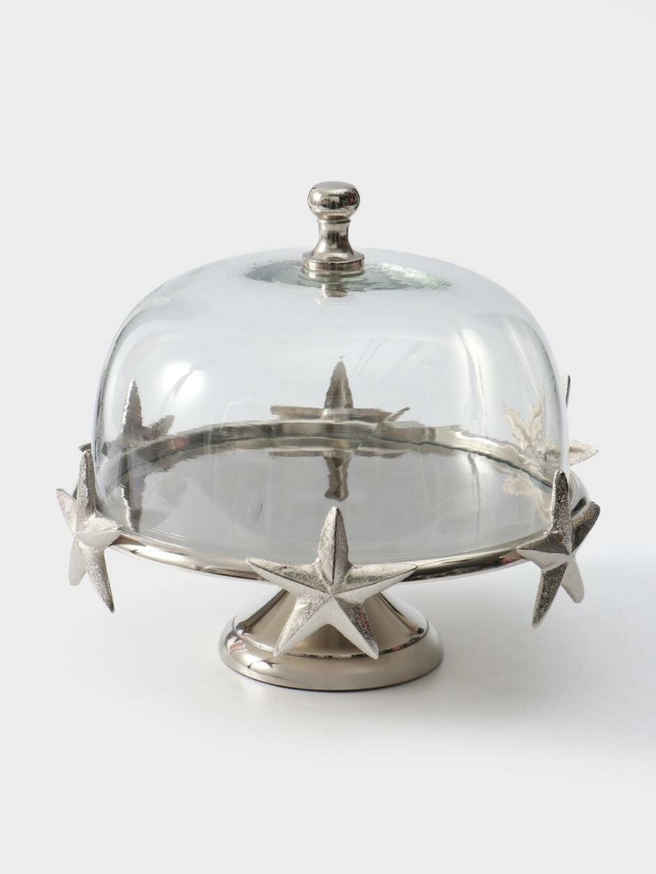 Тортовница со стеклянной крышкой "Звёзды" алюминий 21х21х23 см