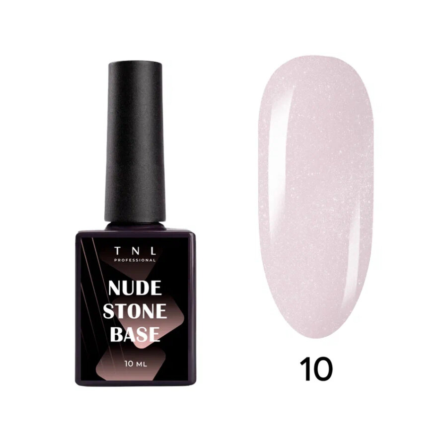TNL, База для гель-лака Nude Stone Base, жесткая, с шиммером №10 - сиренево-розовый, 10 мл