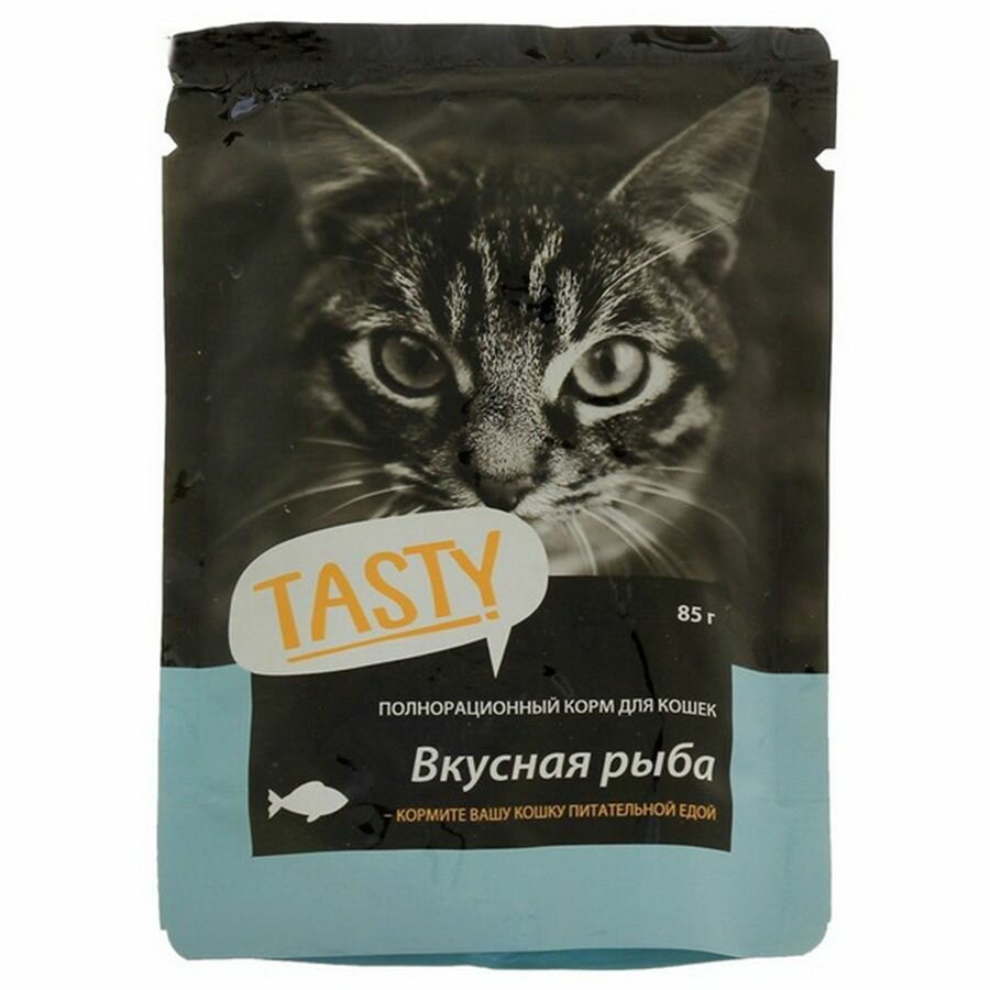 Корм для кошек влажный Tasty 28 пакетиков пауч рыба в желе