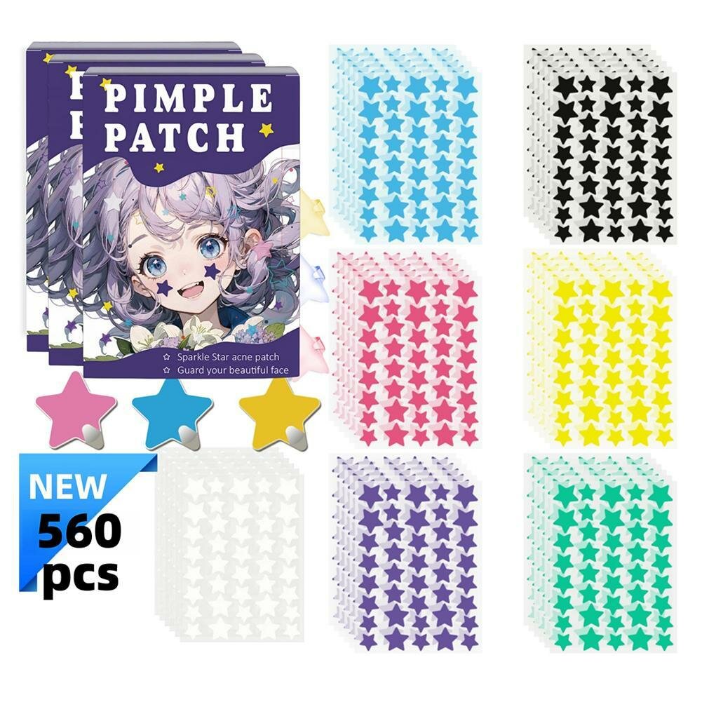 560 шт. Патчи от прыщей гидроколлоидные / наклейки от прыщей в виде звездочек