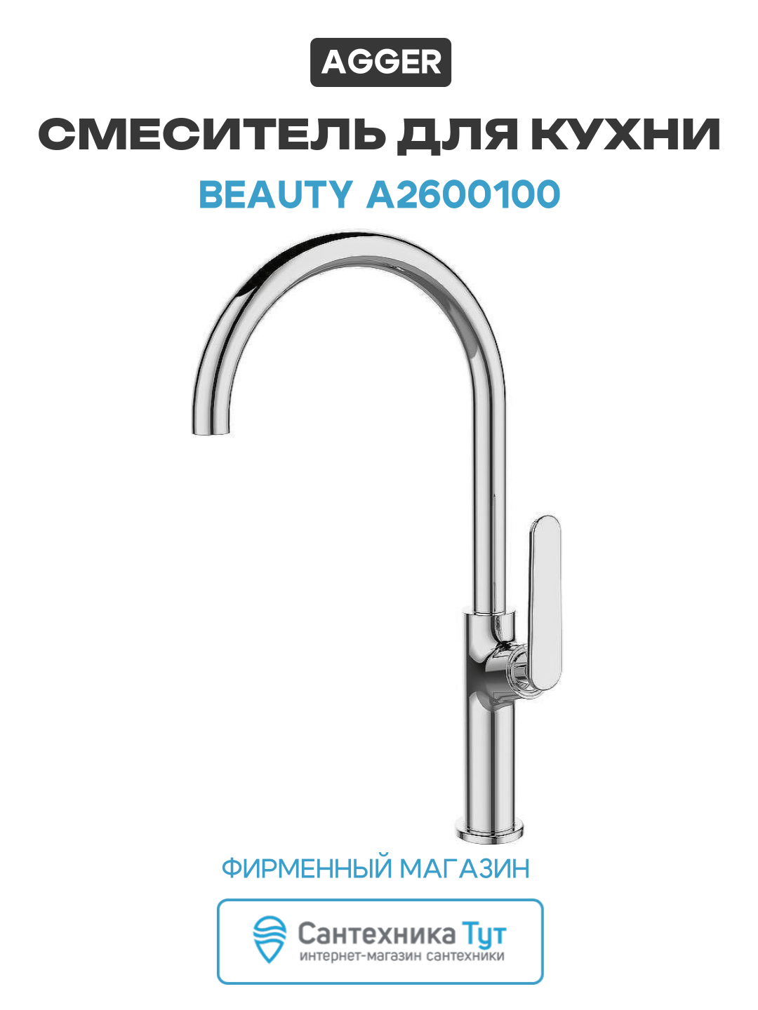 Смеситель для кухни Agger Beauty A2600100 Хром латунь Германия