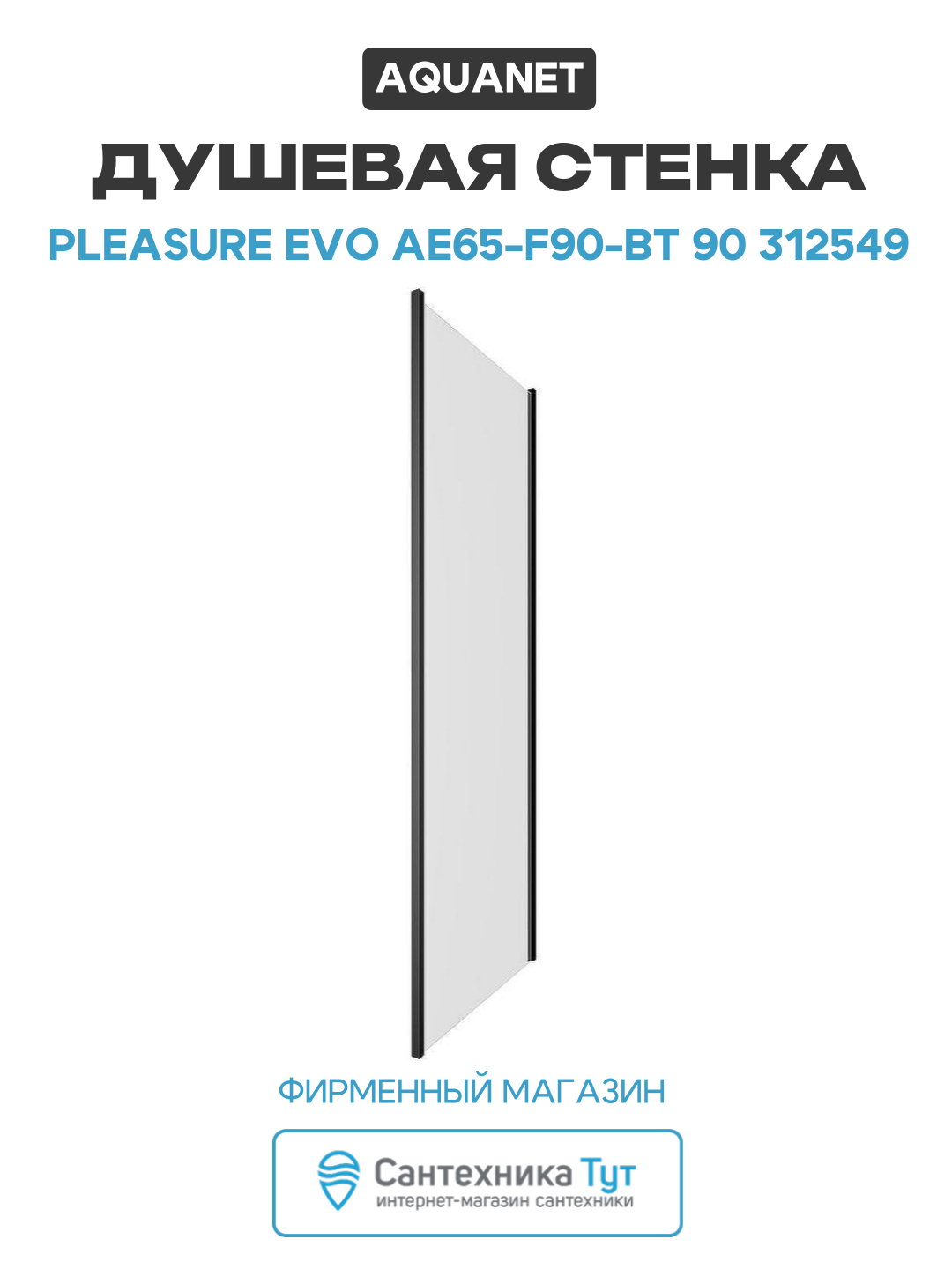 Душевая стенка Aquanet Pleasure Evo AE65-F90-BT 90 312549 профиль Черный стекло прозрачное алюминий черный Россия