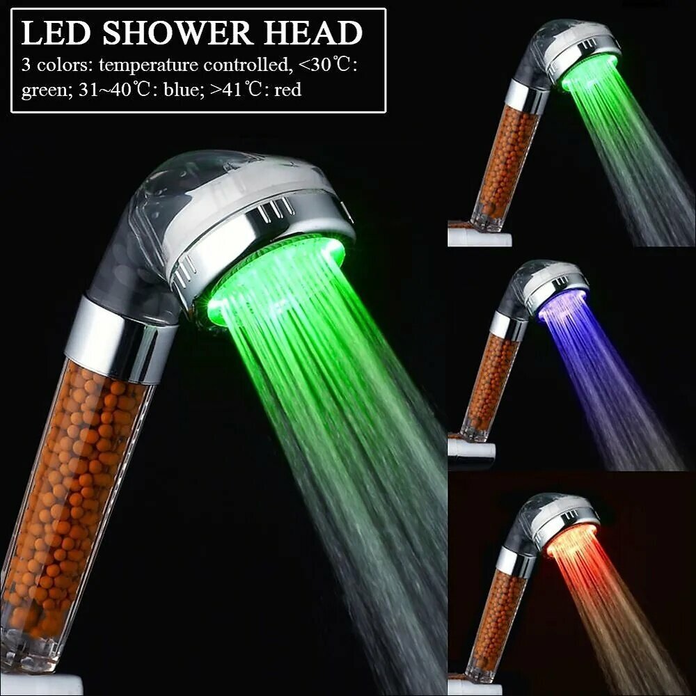 Лейка для душа с фильтром для воды и с датчиком температуры, аэратор / светодиодная насадка с "LED" подсветкой