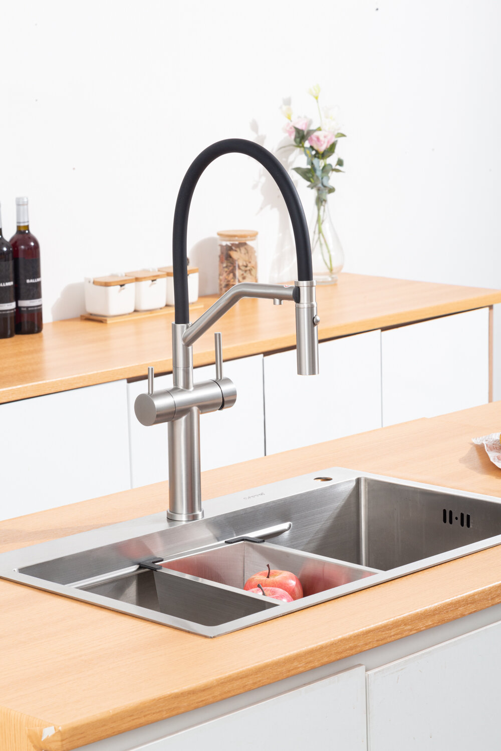 Смеситель для кухни с подключением к фильтру Gappo G4399-85, гибкий излив, нержавеющая сталь, в цвете сатин