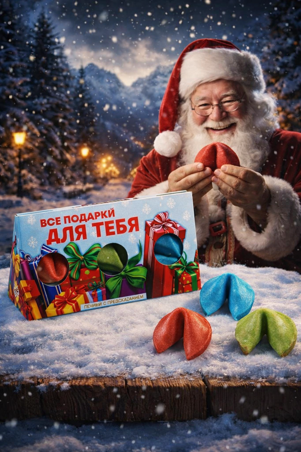 Печенье с предсказаниями в коробке «Подарки для тебя», 3 шт, красный, на Новый Год