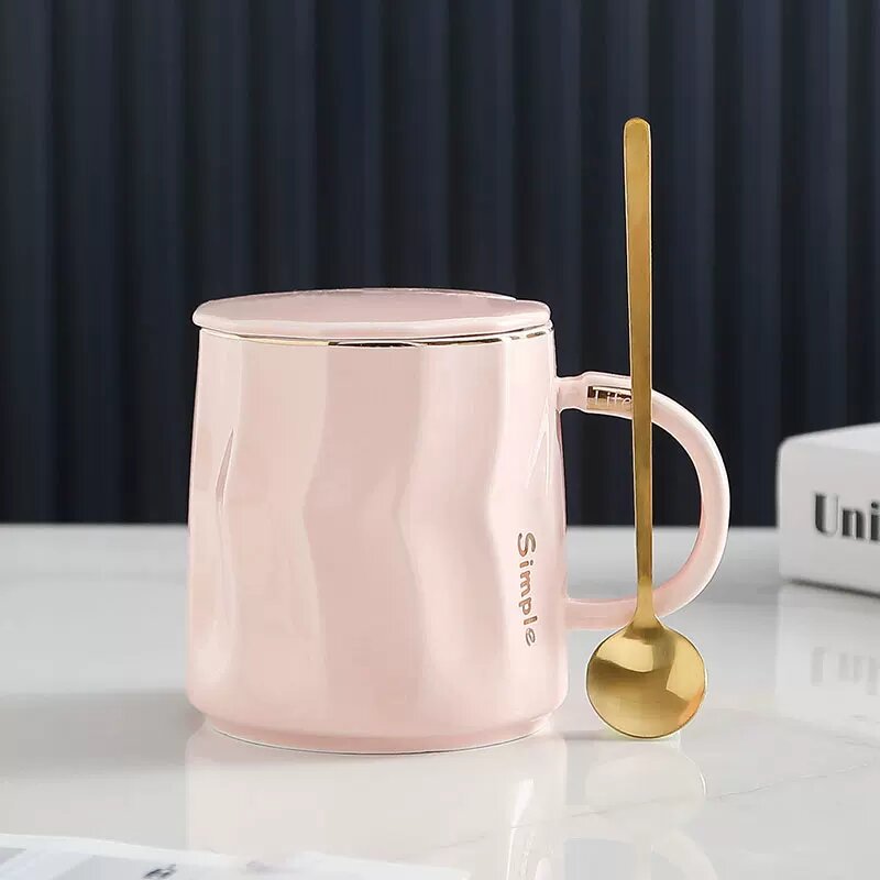 Керамическая кружка в скандинавском стиле для пар, летняя, для дома и офиса, для кофе и чая Розовый: чашка + крышка +
