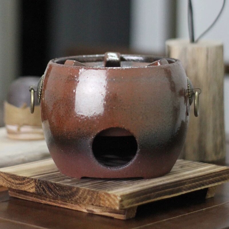 Чайник ручной работы, обжигаемый на дровах, для заваривания чая, с боковой ручкой, из грубой керамики, для открытого