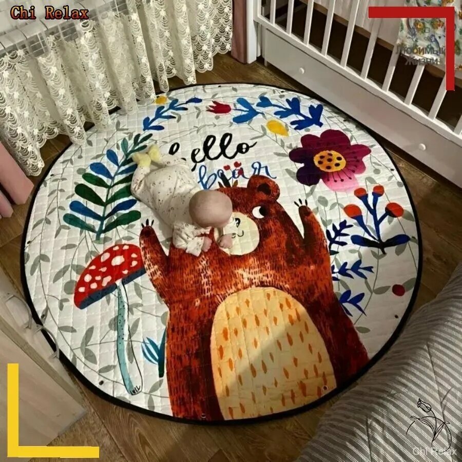 Детский коврик мешок для ползания малыша на пол "Жирафики", ковер в детскую комнату круглый развивающий игровой мягкий теплый для новорожденных младенцев 150 см