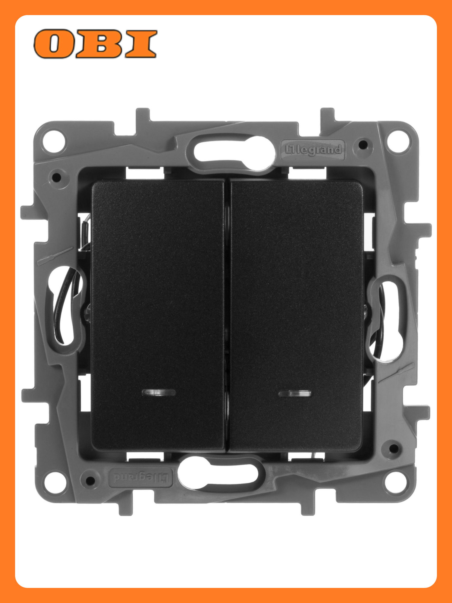 Выключатель Legrand ETIKA 672604, двухклавишный, с индикатором, черный