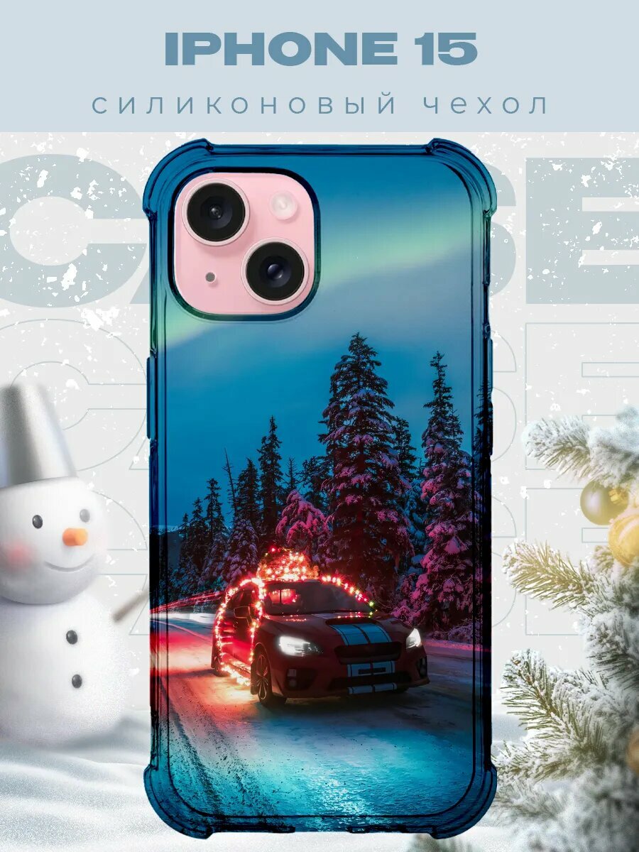 Новогодний чехол для телефона iPhone 15 субару