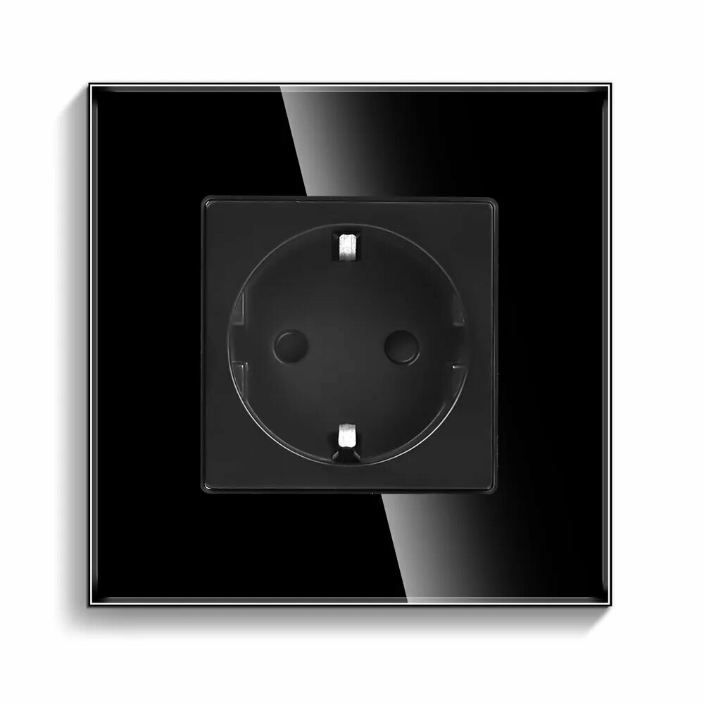 Розетка одинарная 1 пост рамка стекло Черный