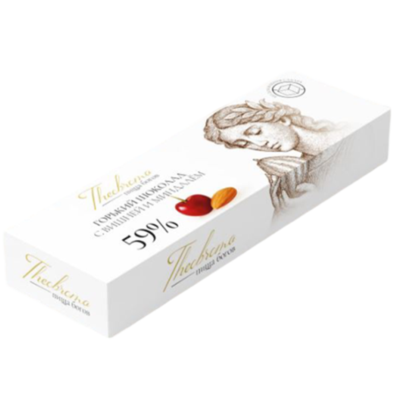 Горький шоколад 59% с финиковой пудрой и вишней и миндалем THEOBROMA Пища Богов, 30 г