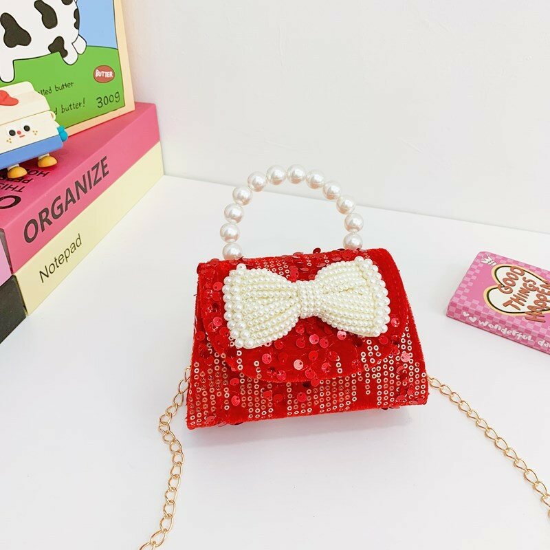 Сумка девочек с красными пайетками и бабочкой бант для повседневного использования и развлечений