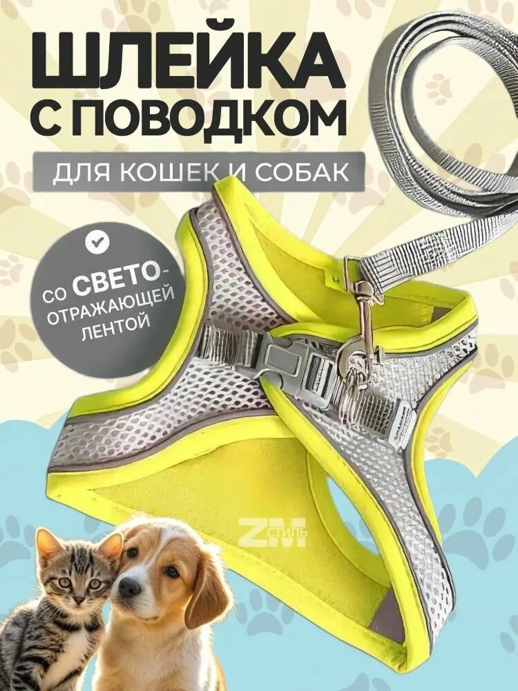 Шлейка для кошек и собак с поводком