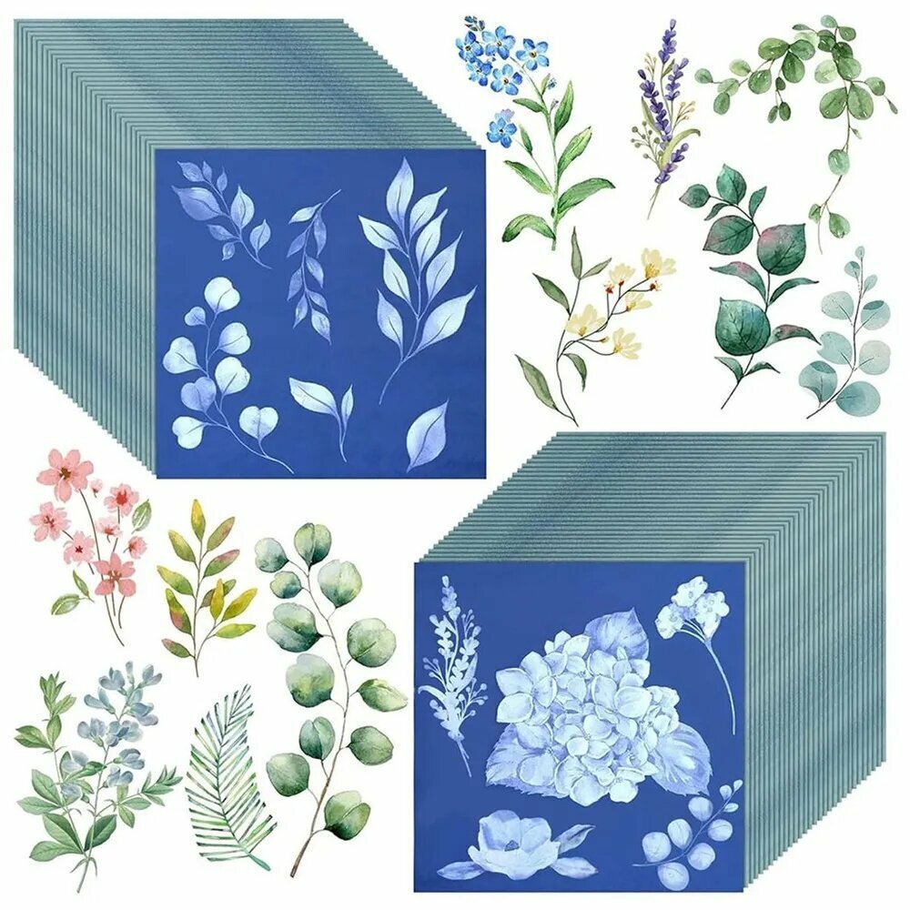 60 Листов Цианотипной Бумаги Sun Print Art Kit Высокочувствительная Солнцезащитная Бумага