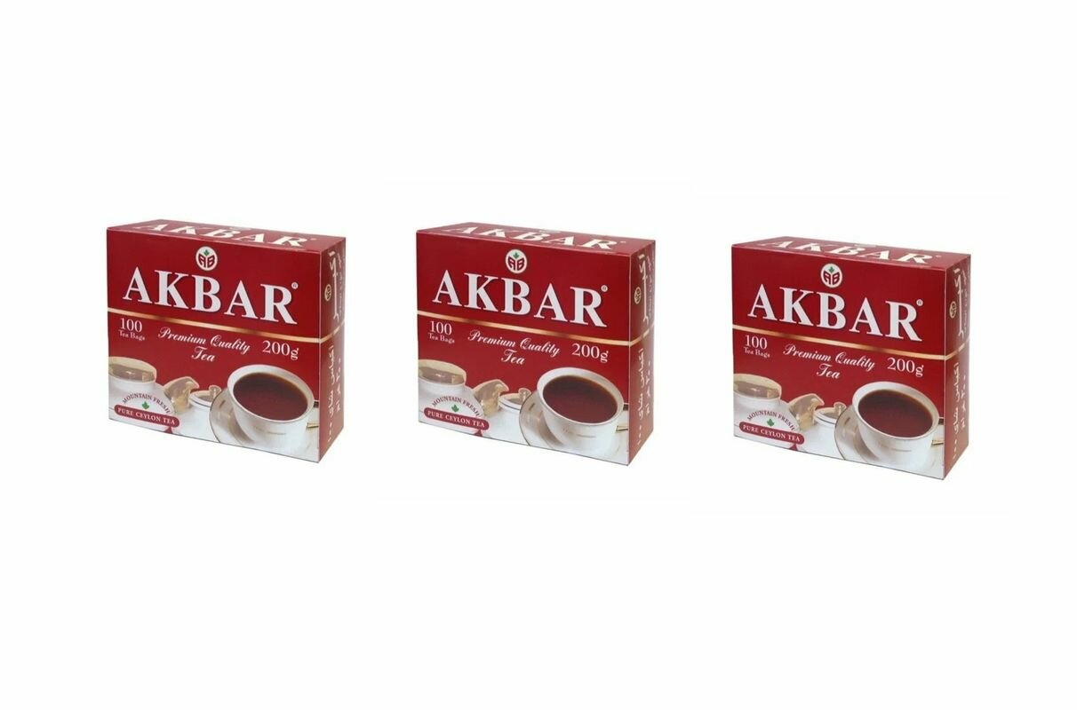 Akbar чай черный, Red&White, 100 пакетиков по 2 гр, 3 уп