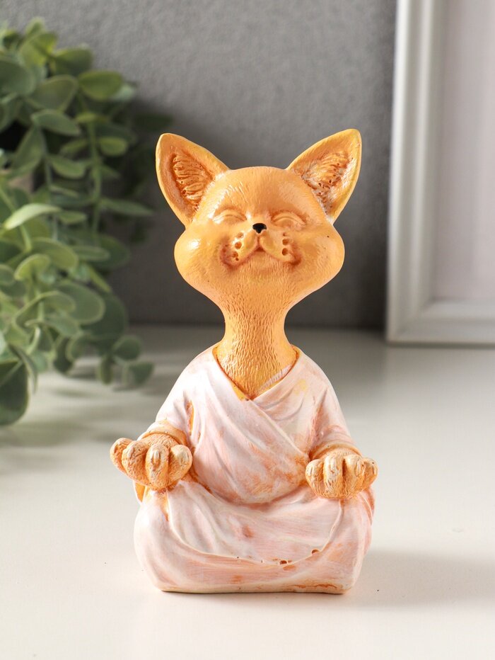 Фигурка гипс Кот рыжий в позе лотоса, 12×7×5 см