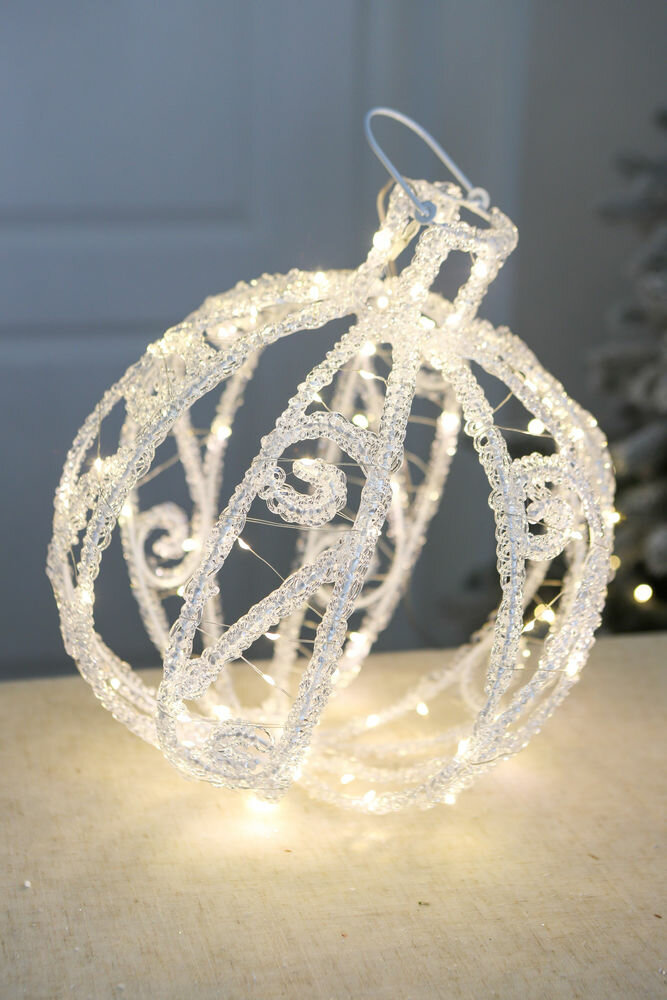 Подвесной светящийся шар ажурная сфера, акрил, 80 тёплых белых LED-огней, 32 см, таймер, уличный, Edelman 1167032