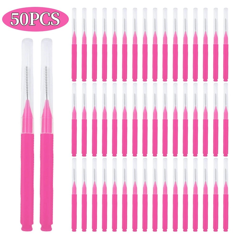 Одноразовые кисти для бровей и ресниц 50PCS PINK