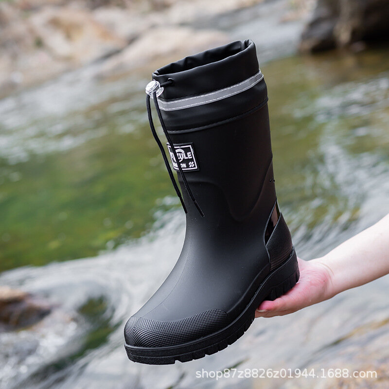 Кроссовки для пар с толстой подошвой, до середины икры, дождевые сапоги для активного отдыха, кемпинга, рыбалки, водонепроницаемые, нескользящие, мужские резиновые туфли