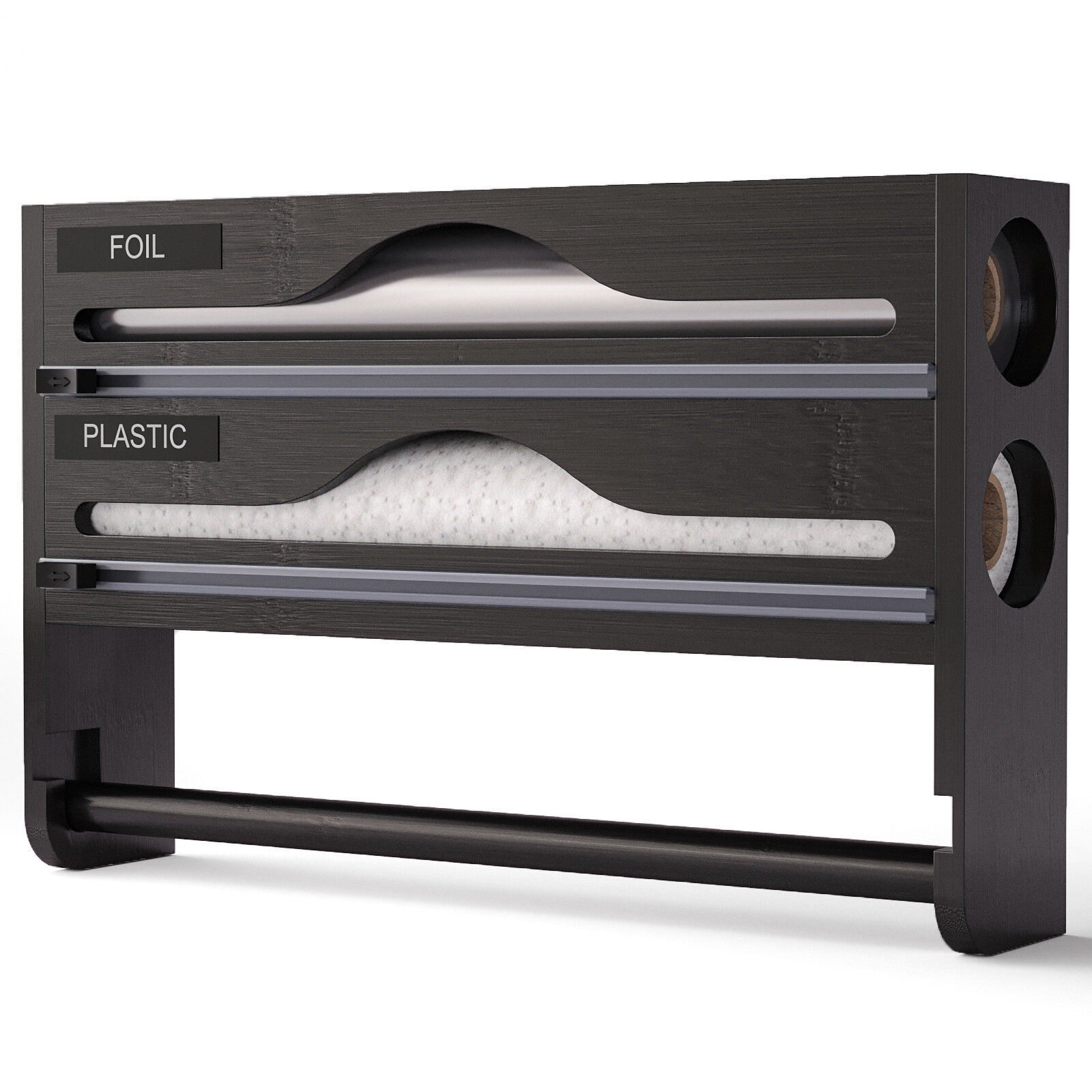 Кухонный резак для пищевой пленки с держателем для кухонной бумаги, трехв-одном стеллаж для хранения, фольга, бумага для выпечки, бамбуковая коробка для хранения