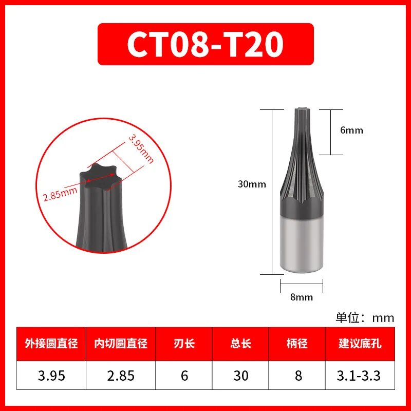 CT08 Trox Роторная протяжка T6 T8 T10 T15 T20 T25 T30 T40 T50 CT08-T20