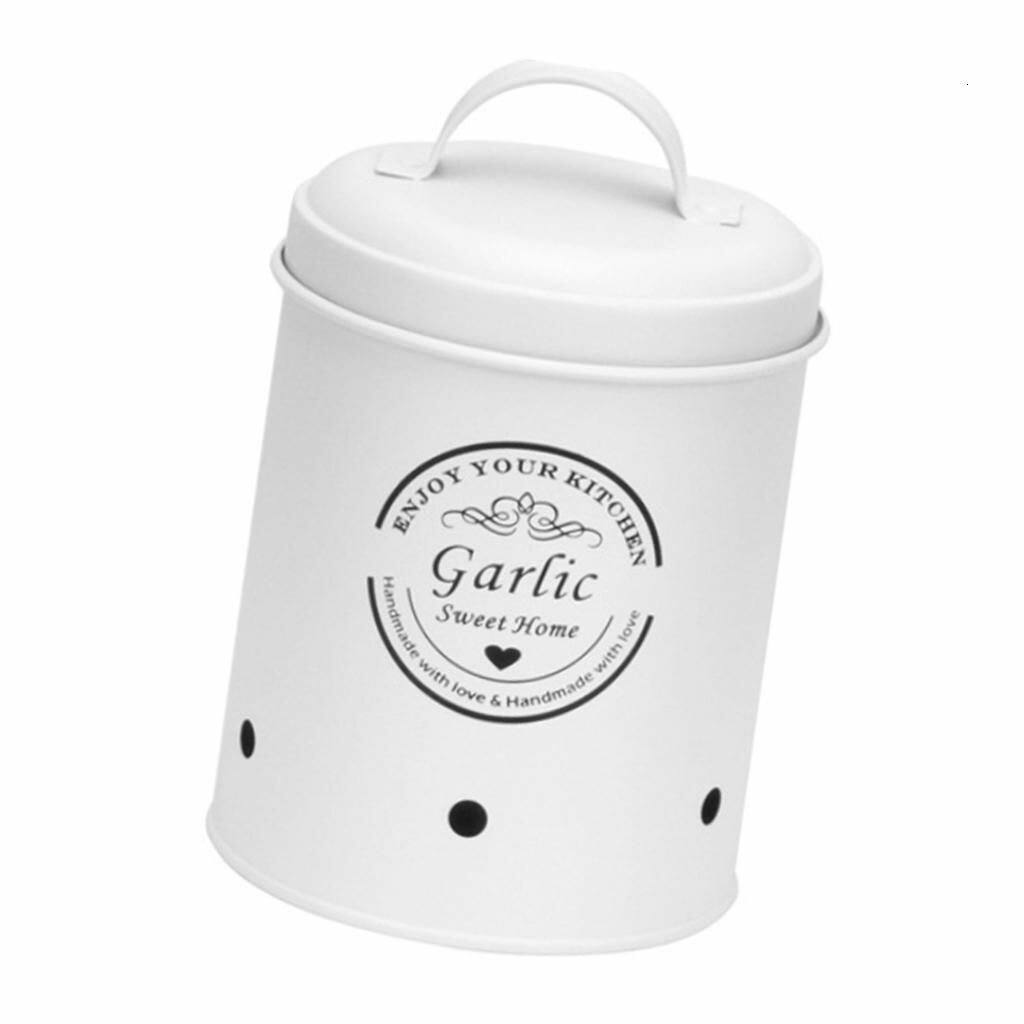 Винтажный жестяной контейнер в стиле фермерского дома для хранения картофеля и лука, Белый - Ведерко с чесноком