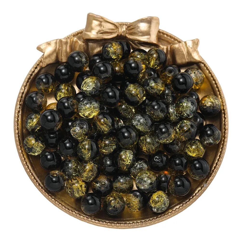 Стеклянные бусины, декоративные бисер из дробленого стекла с узором,50 штук/10 мм тёмно-жёлтый