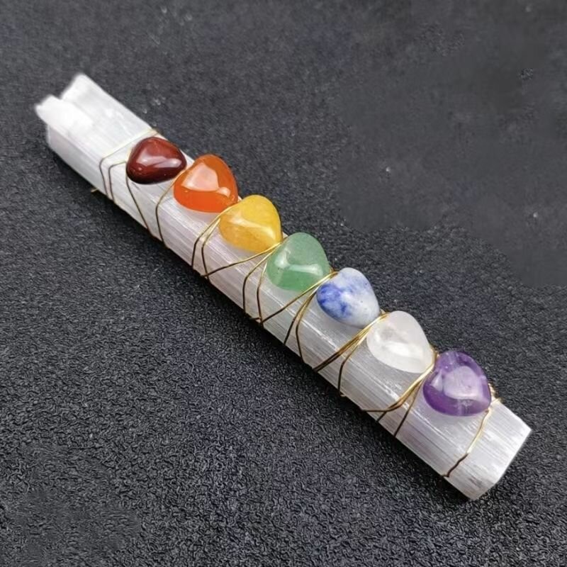 Гармонизатор селенит Палочка из 7 Чакр камней сердце