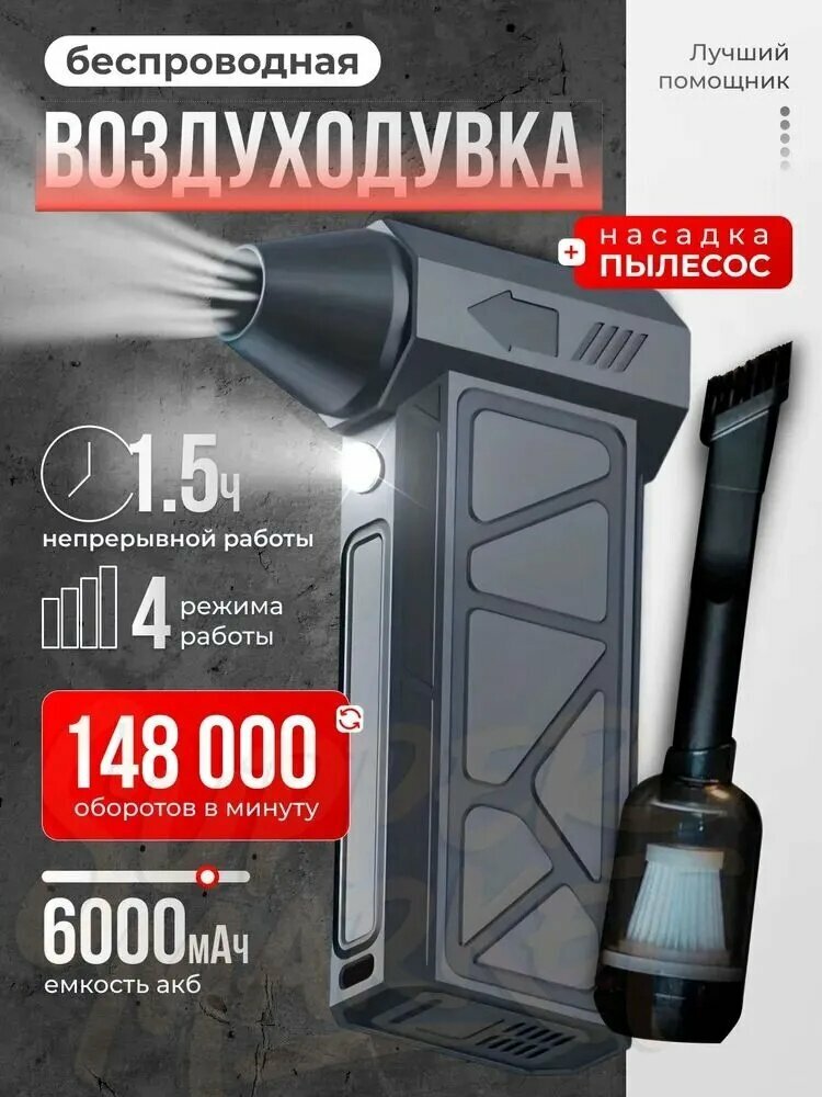 Беспылесосный ручной пылесос для автомобиля с функцией обдува и подсветкой (мощный, портативный, беспроводной, для дома и авто)