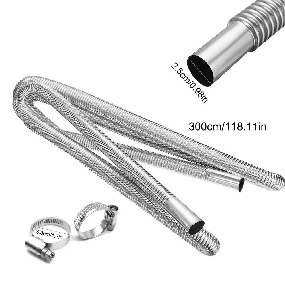 Выхлопная труба (металлорукав) d25мм 250см для сухого фена, автономного отопителя/ автономки/ Выхлоп-2.5м