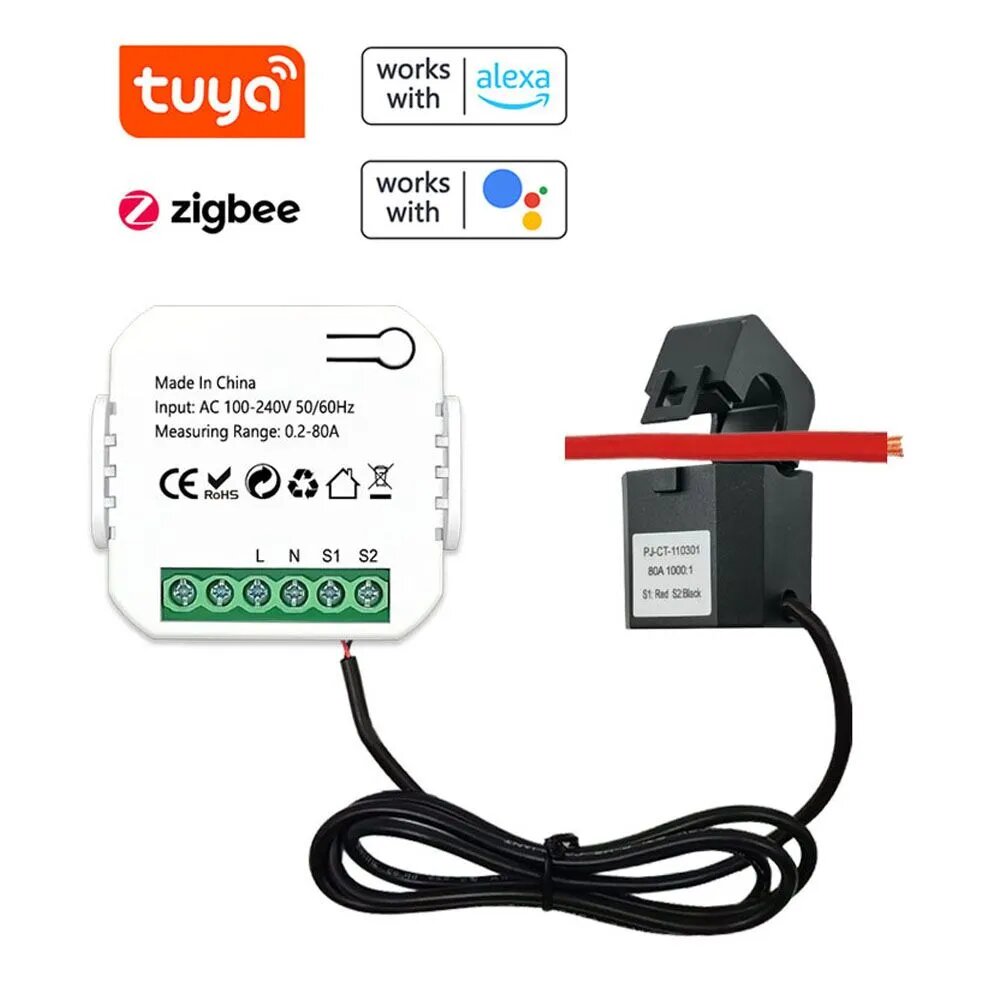 Счетчик электроэнергии, Tuya Zigbee, 80A, поддержка электроэнергетической статистики, требуется использование шлюза