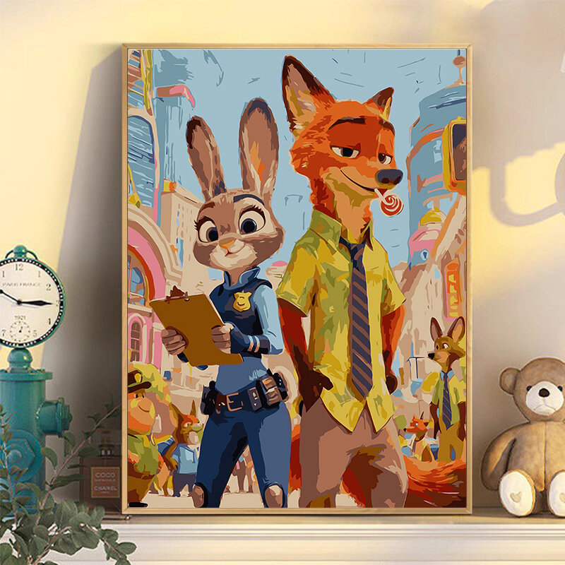 Цифровая масляная живопись Zootopia 2, DIY раскраска, аниме периферия, декоративная живопись, акриловая краска, простая ручная живопись