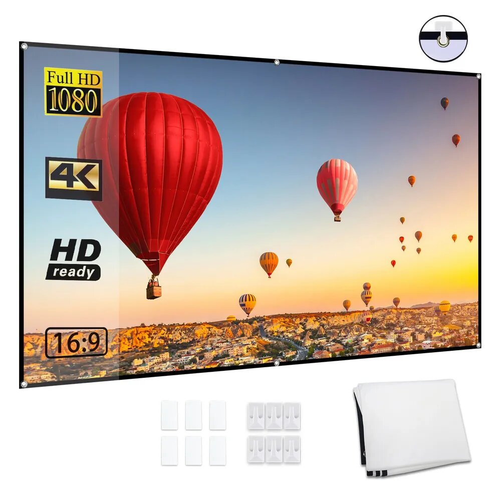 80-дюймовый портативный HD-экран для проектора 16:9, прочный, складной, настенный, Super Tools